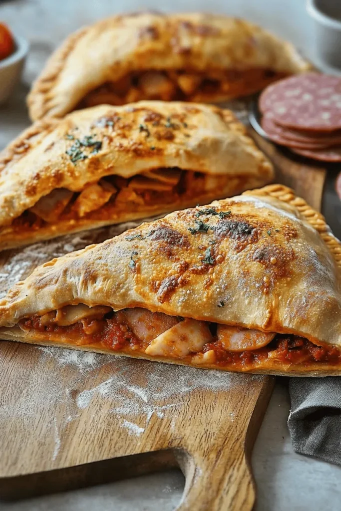 Hausgemachte Calzone – gefüllte Pizzatasche mit Käse, Schinken & Salami